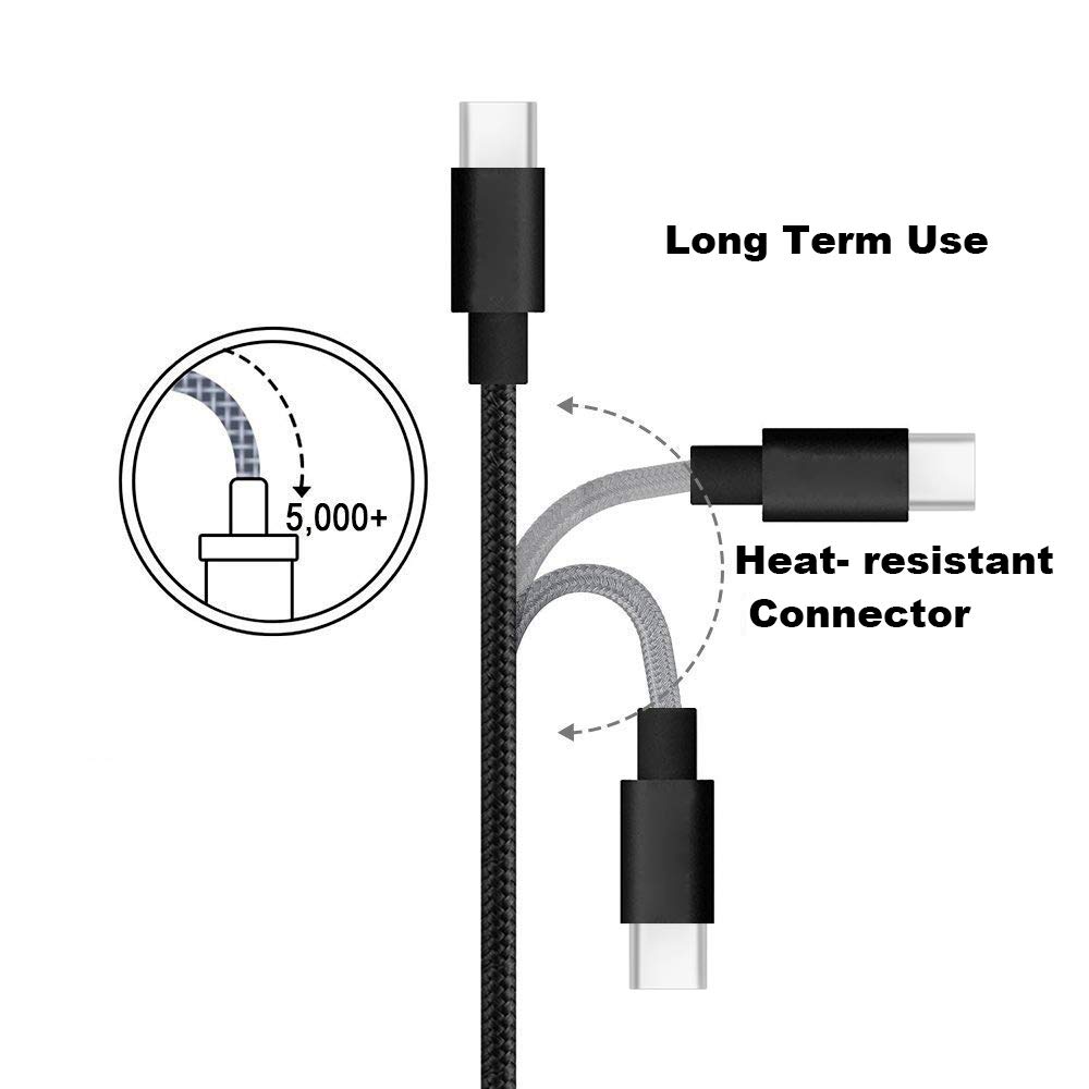 RoFI USB Type C Cable, [2Pack] 2FT USB C Cable Nylon Braided Fast Charging for Galaxy S10 S9 S8 Plus Note 9 8, Pixel, Moto Z, LG V30 V20 G5, Xperia, Switch and More (Black, 2 FT)