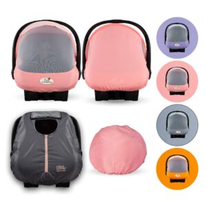 cozybaby combo pack with mesh sun & bug cover & lightweight spring with elasticized edge, pink grapefruit