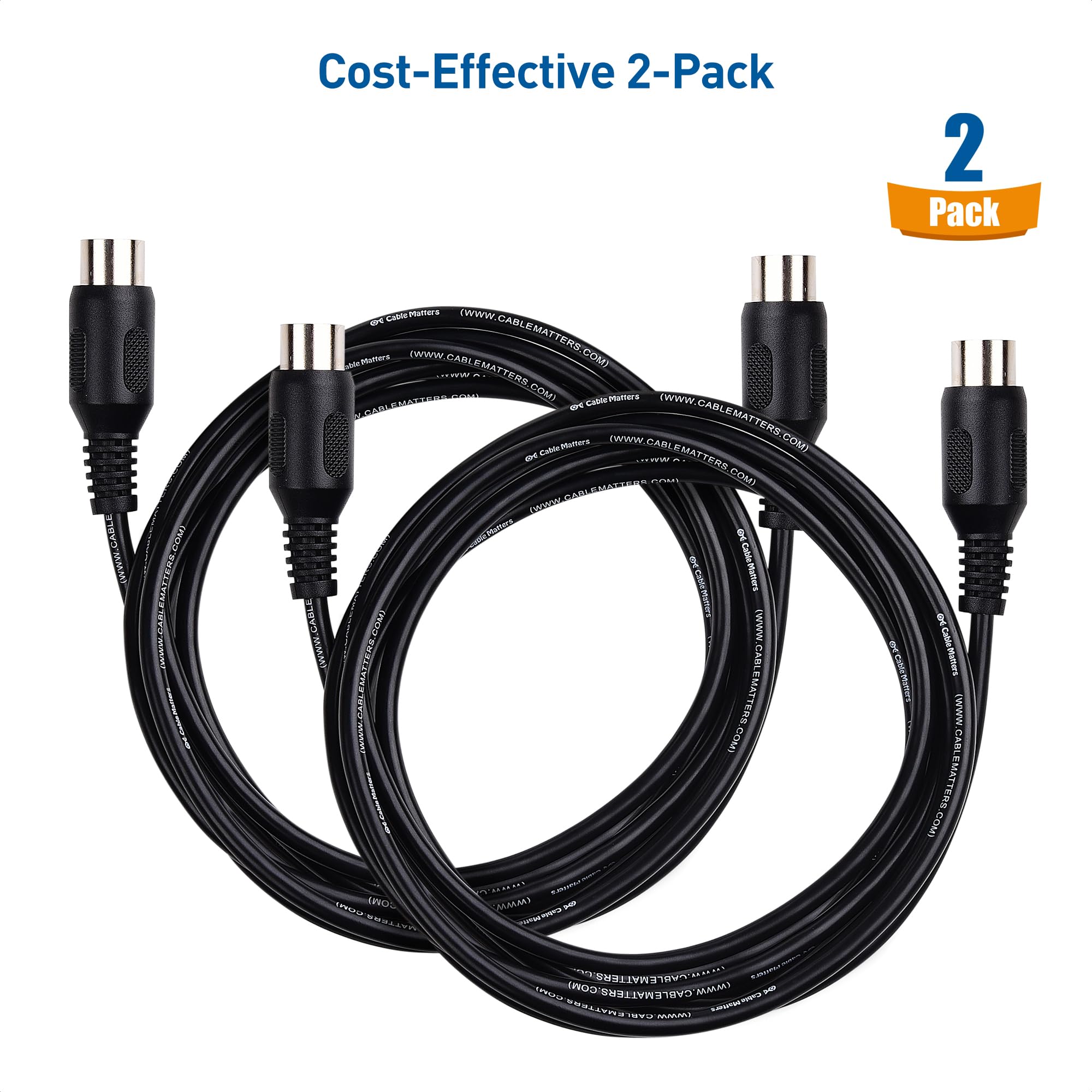 Cable Matters 2-Pack 5 Pin DIN MIDI Cable, 5 Pin MIDI Cable - 6 Feet