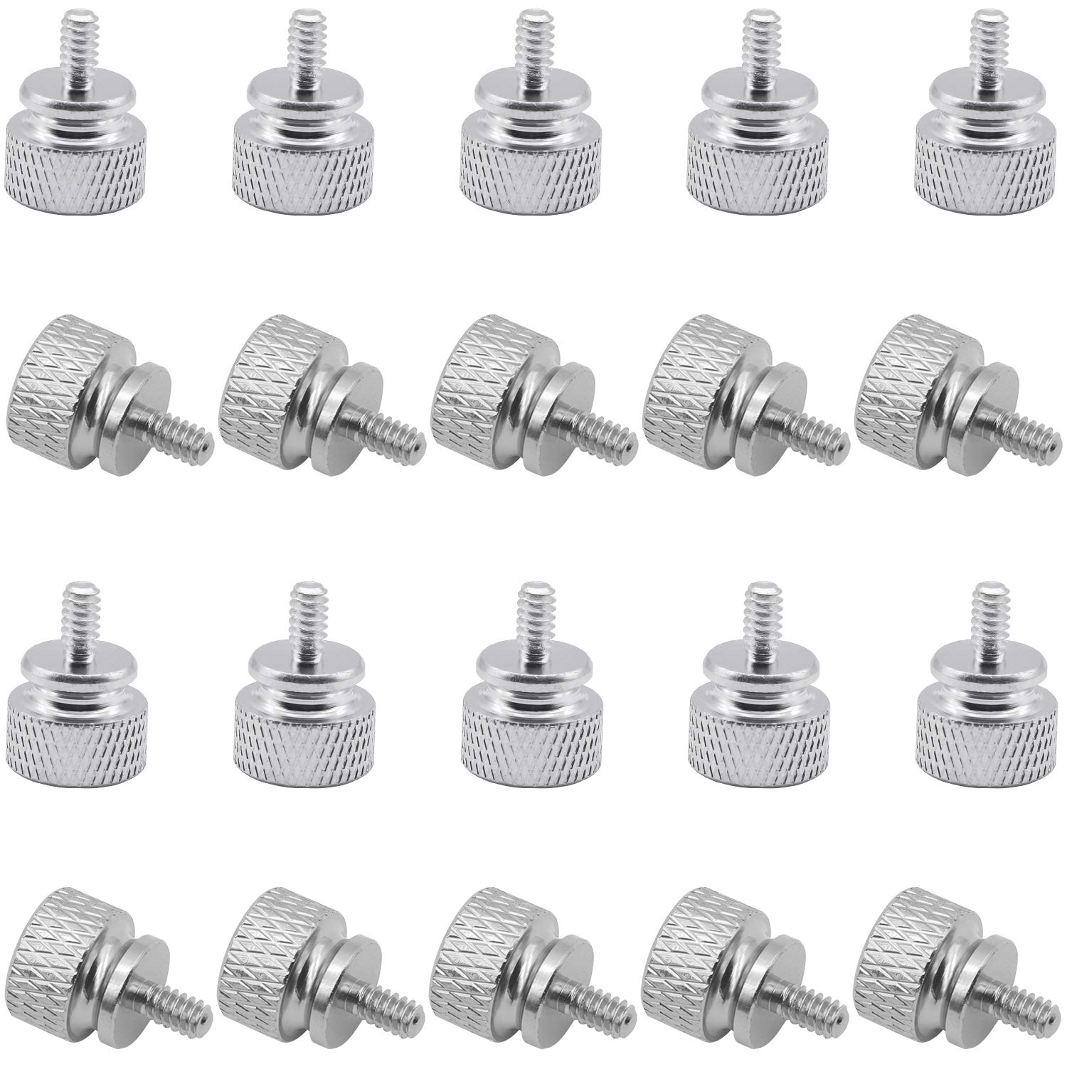 Powlankou 20 Pieces 6#-32 Computer Case Screws, Anodized Aluminum Thumbscrews, Fully Threaded Knurled Thumbscrews, Thumb Screws (Silver)