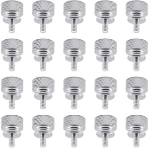 Powlankou 20 Pieces 6#-32 Computer Case Screws, Anodized Aluminum Thumbscrews, Fully Threaded Knurled Thumbscrews, Thumb Screws (Silver)