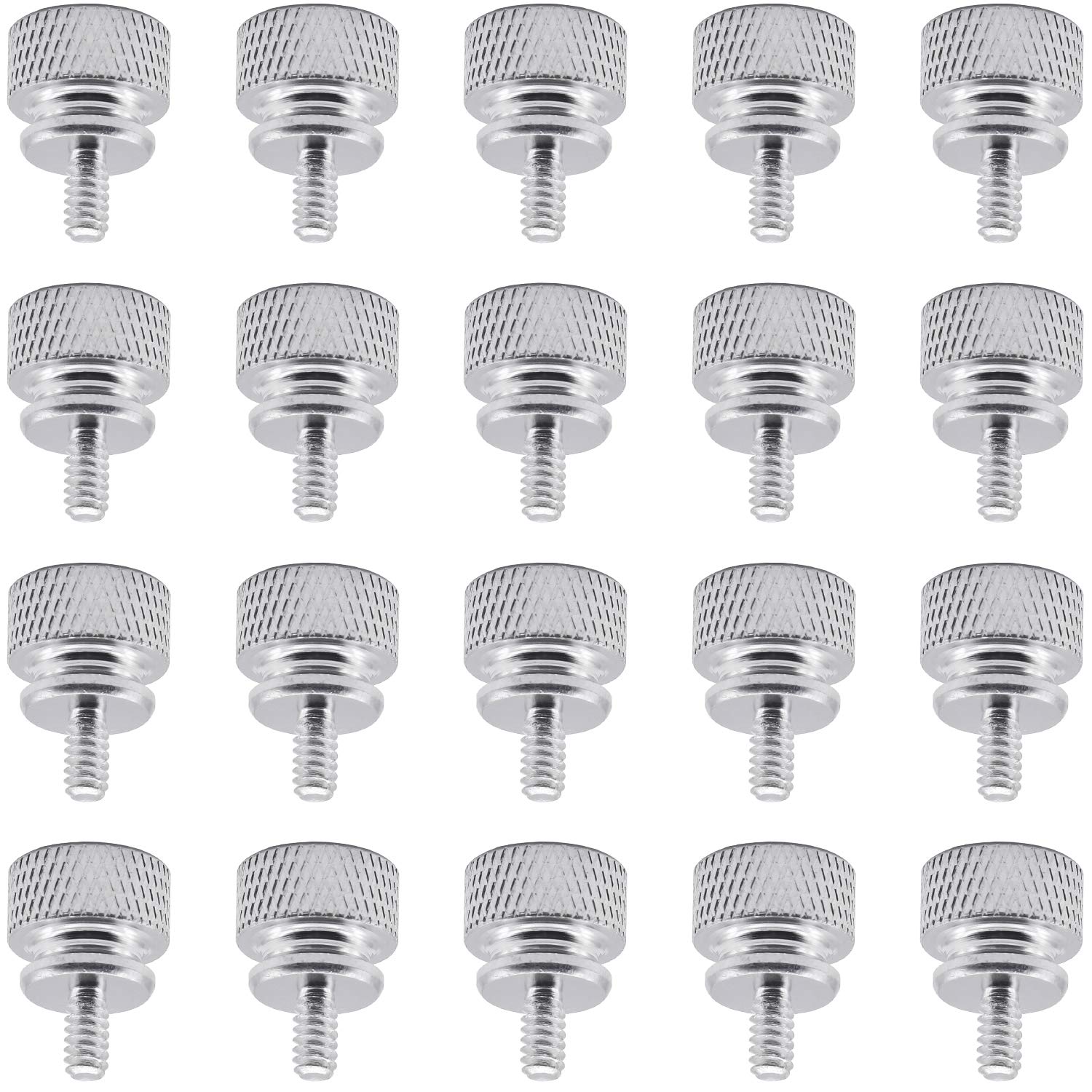 Powlankou 20 Pieces 6#-32 Computer Case Screws, Anodized Aluminum Thumbscrews, Fully Threaded Knurled Thumbscrews, Thumb Screws (Silver)