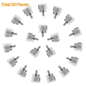 Powlankou 20 Pieces 6#-32 Computer Case Screws, Anodized Aluminum Thumbscrews, Fully Threaded Knurled Thumbscrews, Thumb Screws (Silver)