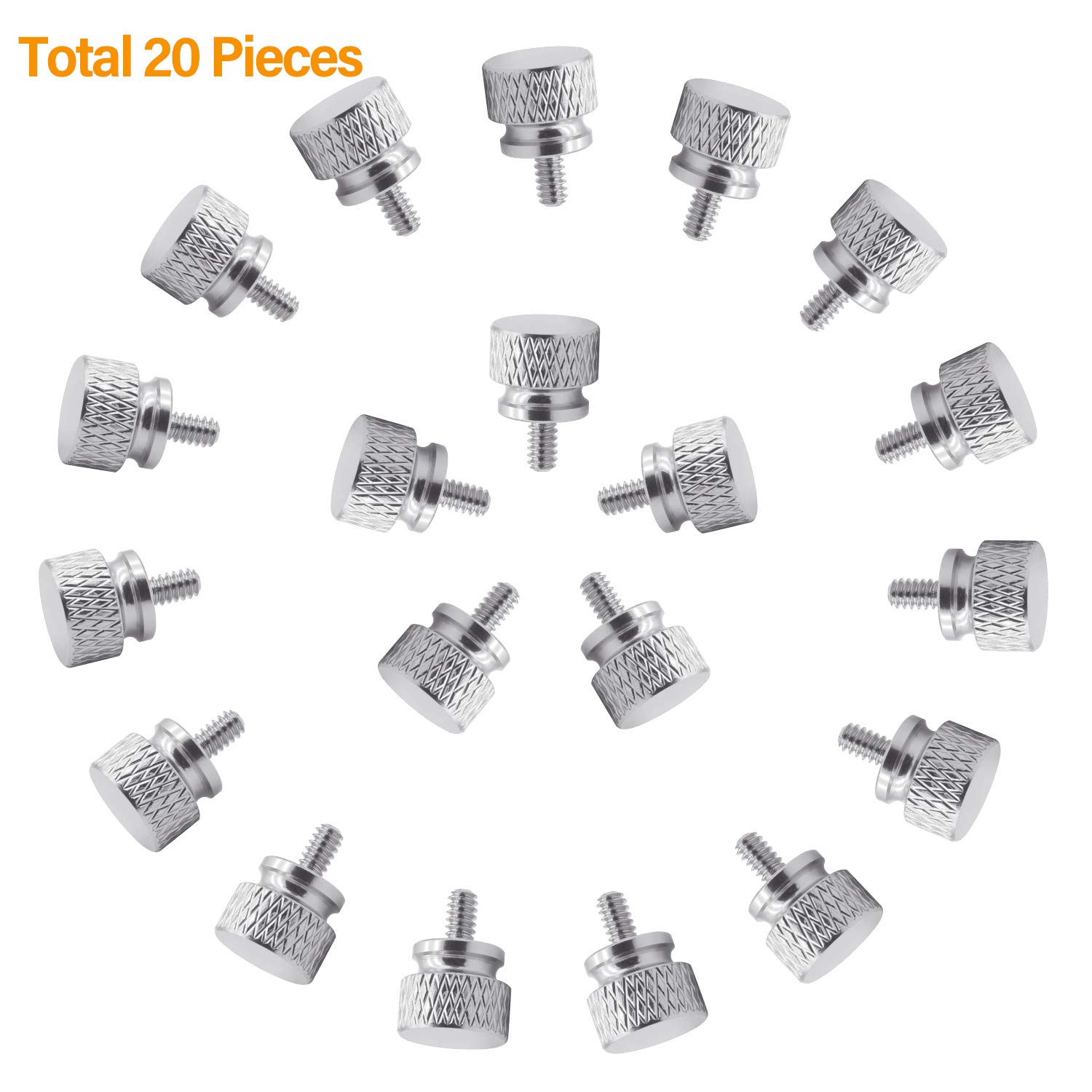 Powlankou 20 Pieces 6#-32 Computer Case Screws, Anodized Aluminum Thumbscrews, Fully Threaded Knurled Thumbscrews, Thumb Screws (Silver)