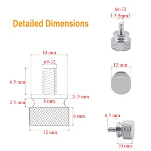 Powlankou 20 Pieces 6#-32 Computer Case Screws, Anodized Aluminum Thumbscrews, Fully Threaded Knurled Thumbscrews, Thumb Screws (Silver)