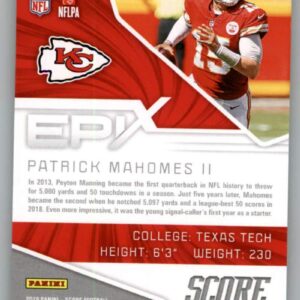 2019 Score NFL Epix Season #3 Patrick Mahomes II Kansas City Chiefs Official Football Card made by Panini