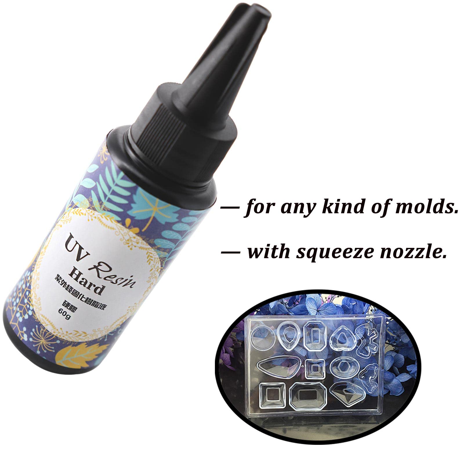 Epoxy UV Resin Clear Hard,ONGHSD UV Jewelry Resin Glue Sunlight Ultraviolet Curing Resin Crystal Liquid for DIY/Kids Craft Jewelry Making Supplies Mold Not Included (60g/2.12oz)