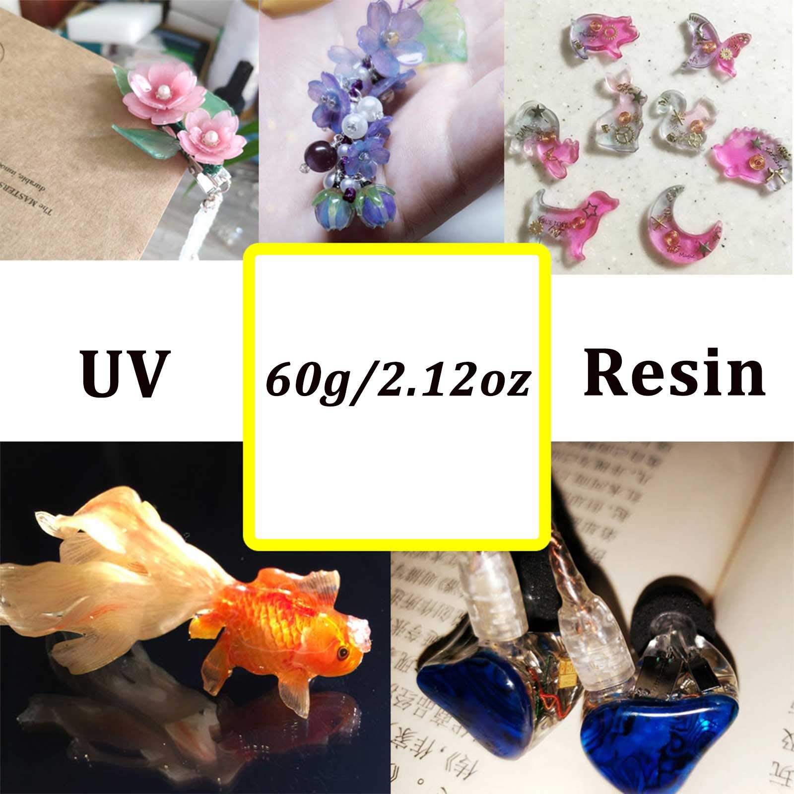 Epoxy UV Resin Clear Hard,ONGHSD UV Jewelry Resin Glue Sunlight Ultraviolet Curing Resin Crystal Liquid for DIY/Kids Craft Jewelry Making Supplies Mold Not Included (60g/2.12oz)