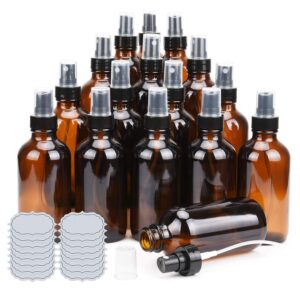 ulg amber glass spray bottles 4oz brown glass bottle fine mist sprayers empty spray atomizer including waterproof diy labels 16 piece