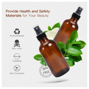 ULG Amber Glass Spray Bottles 4oz Brown Glass Bottle Fine Mist Sprayers Empty Spray Atomizer Including Waterproof DIY Labels 16 Piece