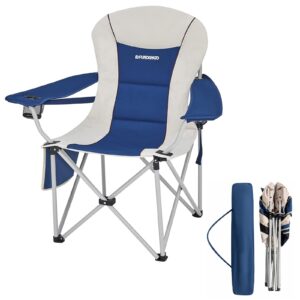 fundango oversized camping chair with lumbar back support padded outdoor heavy duty camping chair for adults with cup holder, armrest, support 300 lbs