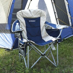 FUNDANGO Oversized Camping Chair with Lumbar Back Support Padded Outdoor Heavy Duty Camping Chair for Adults with Cup Holder, Armrest, Support 300 lbs