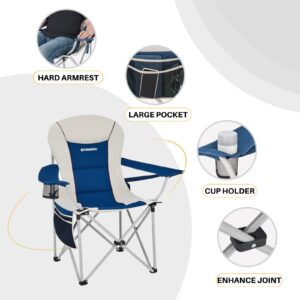 FUNDANGO Oversized Camping Chair with Lumbar Back Support Padded Outdoor Heavy Duty Camping Chair for Adults with Cup Holder, Armrest, Support 300 lbs