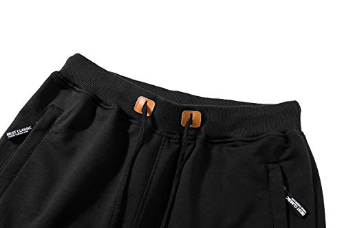 CRYSULLY Men's Casual Cotton Jogger Short Pant Active Gym Shorts for Workout,Training,Jogging Black