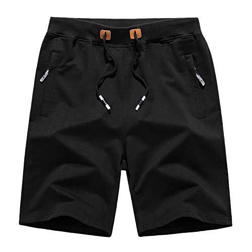 CRYSULLY Men's Casual Cotton Jogger Short Pant Active Gym Shorts for Workout,Training,Jogging Black