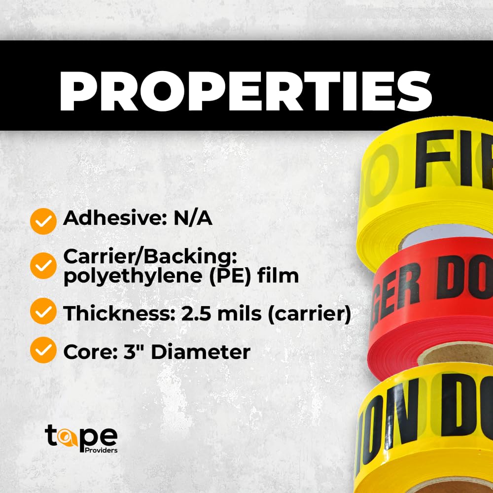 WOD BRC-YNP Barricade Caution Flagging Tape - 3 inch x 1000 feet - High Visibility Bright Yellow for Workplace Safety, Marking Boundaries & Hazardous Areas, Non-Adhesive & Heavy-Duty