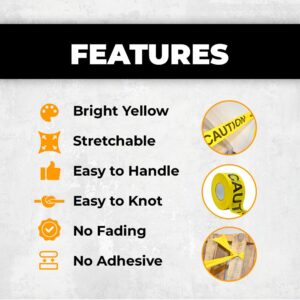 WOD BRC-YNP Barricade Caution Flagging Tape - 3 inch x 1000 feet - High Visibility Bright Yellow for Workplace Safety, Marking Boundaries & Hazardous Areas, Non-Adhesive & Heavy-Duty