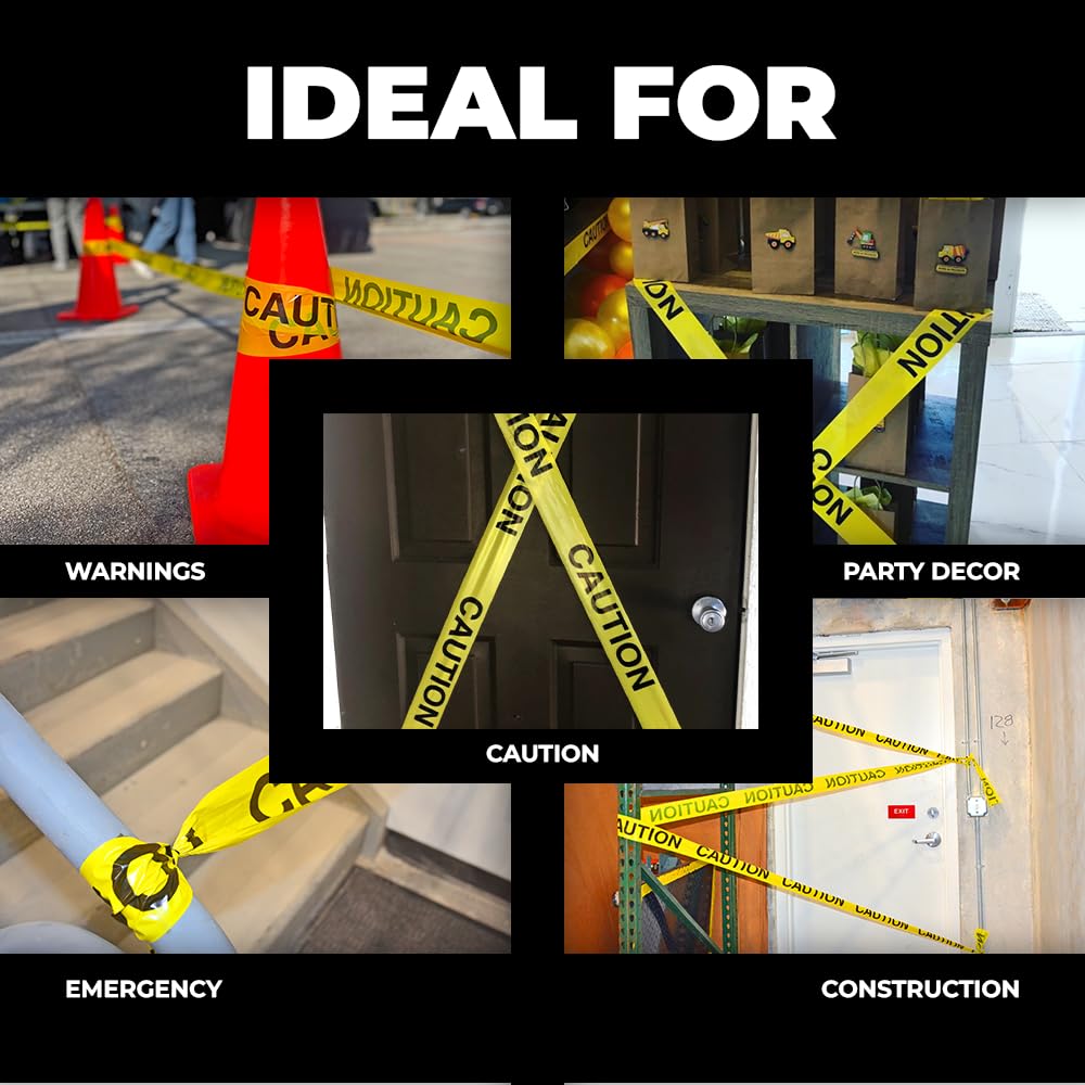 WOD BRC-YNP Barricade Caution Flagging Tape - 3 inch x 1000 feet - High Visibility Bright Yellow for Workplace Safety, Marking Boundaries & Hazardous Areas, Non-Adhesive & Heavy-Duty