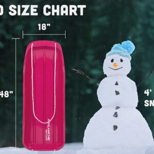 Avalanche Brands - Classic Downhill Toboggan Snow Sled Includes Pull Rope and Handles (Pink 48")