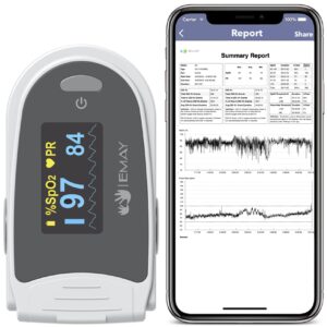 emay sleep oxygen monitor with built-in recording capability | track continuous blood oxygen levels & pulse rate overnight | provides sleep report & raw data