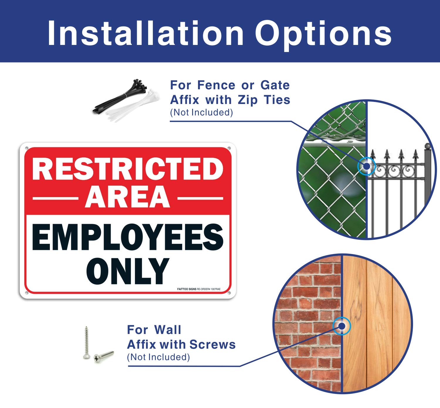 (2 pack) Faittoo Restricted Area Employees Only Sign, 10 x 7 Inches .40 Rust Free Aluminum, UV Protected, Weather Resistant, Waterproof, Durable Ink，Easy to Mount