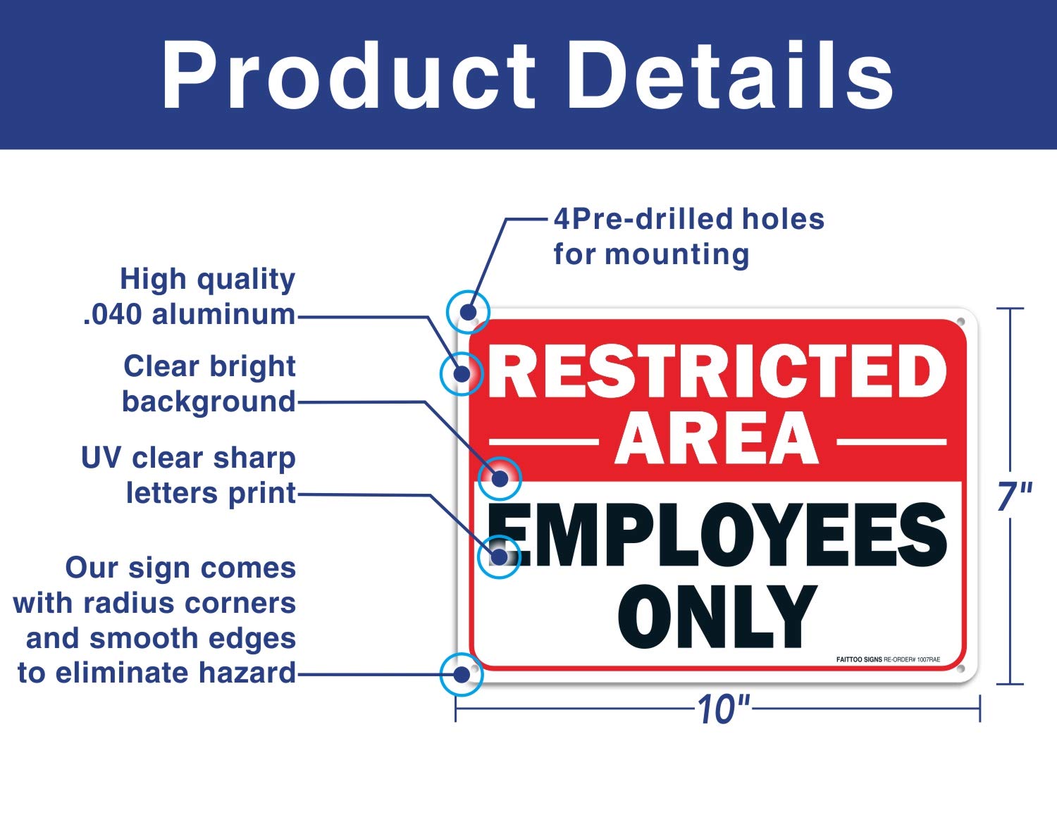 (2 pack) Faittoo Restricted Area Employees Only Sign, 10 x 7 Inches .40 Rust Free Aluminum, UV Protected, Weather Resistant, Waterproof, Durable Ink，Easy to Mount