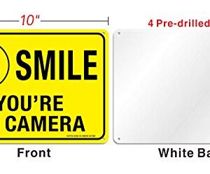 (4 Pack) Faittoo Smile You're On Camera Sign, 10x7 Reflective Rust Free .40 Aluminum, UV Protected, Weather Resistant, Durable Ink, Indoor & Outdoor Use for Home Business CCTV Security Camera