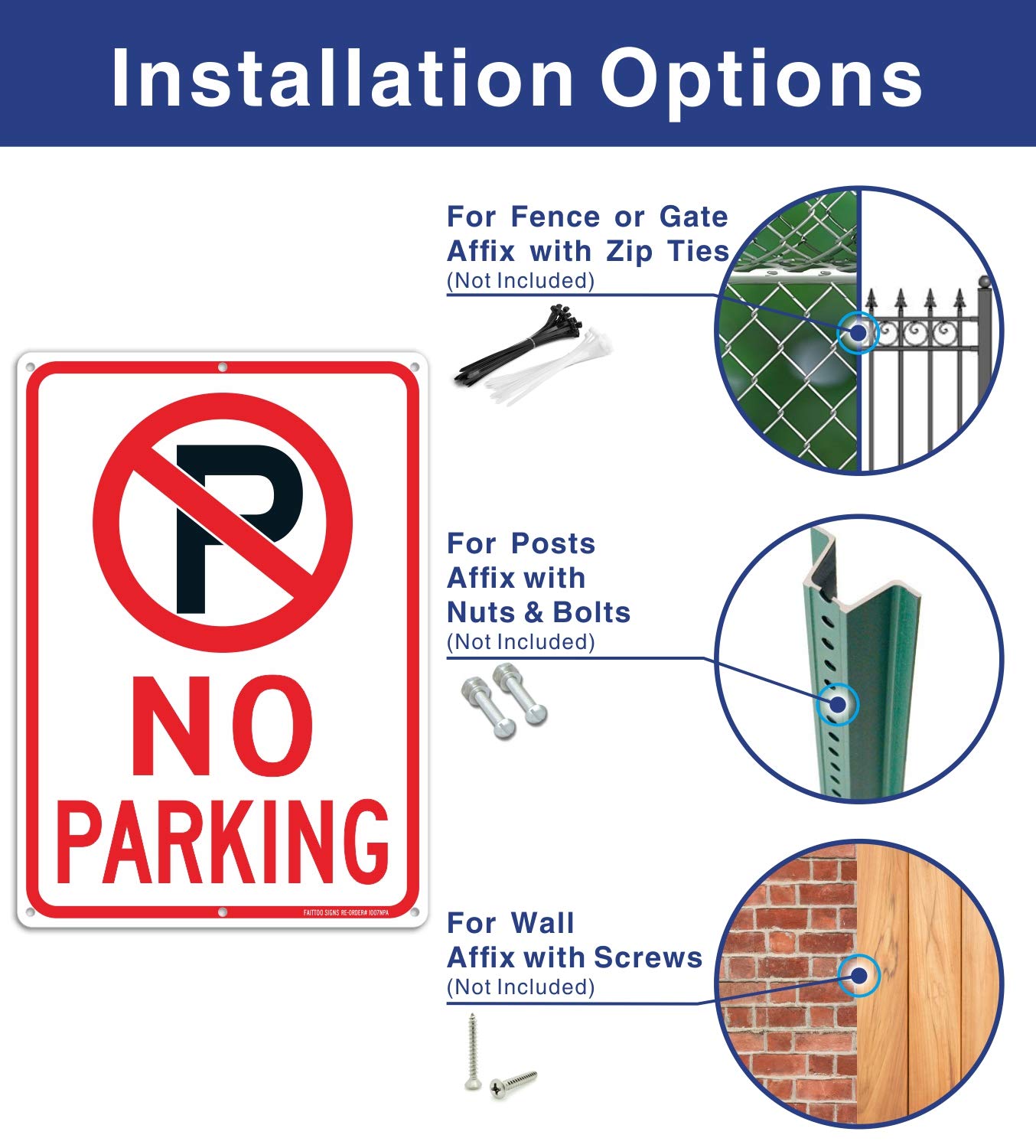 (2 Pack) No Parking Sign with Symbol Sign, 10 x 7 Inches Reflective .40 Rust Free Aluminum, UV Protected, Weather Resistant, Waterproof, Durable Ink, Easy to Mount