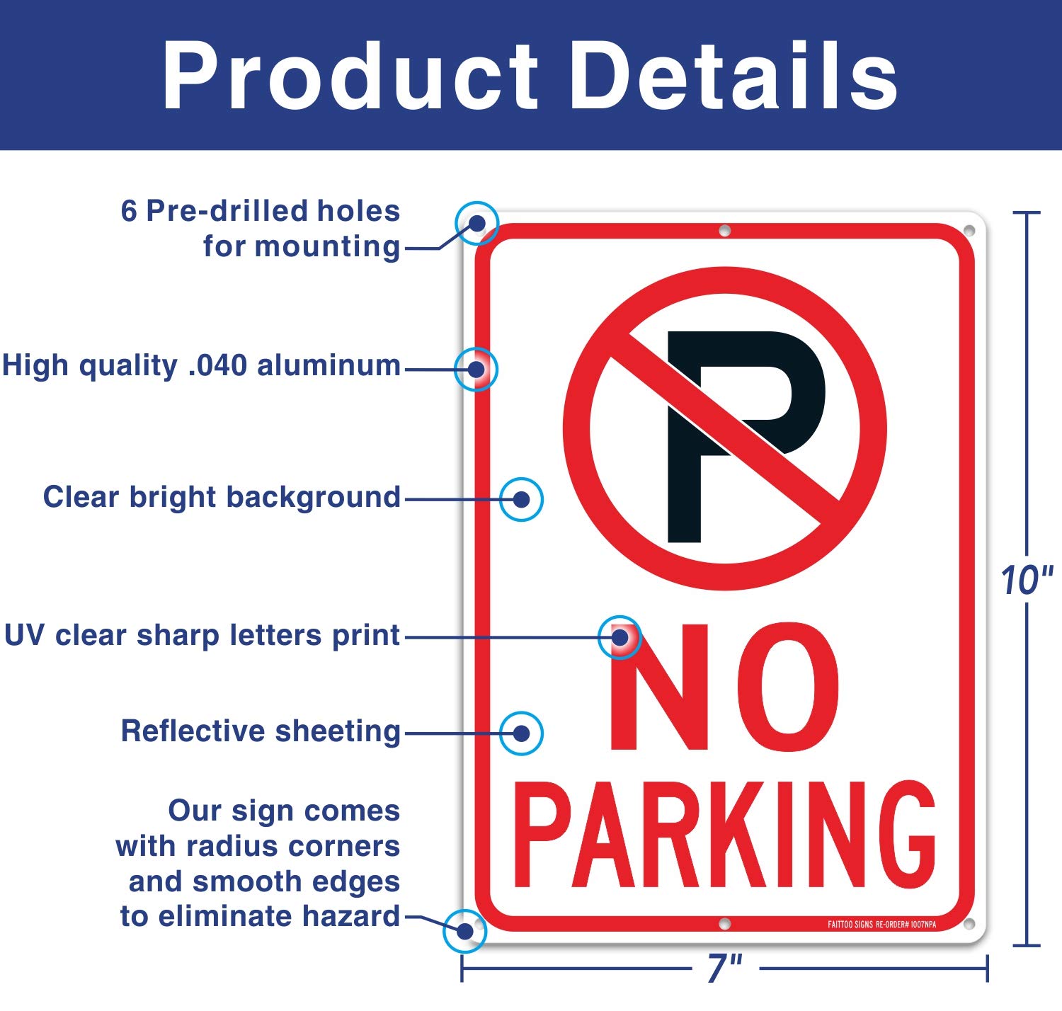 (2 Pack) No Parking Sign with Symbol Sign, 10 x 7 Inches Reflective .40 Rust Free Aluminum, UV Protected, Weather Resistant, Waterproof, Durable Ink, Easy to Mount