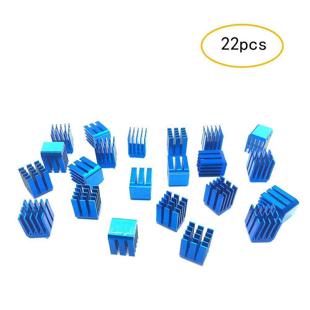 3D Printer Heatsink Kit + Thermal Conductive Adhesive Tape, Cooler Heat Sink Cooling TMC2130 TMC2100 A4988 DRV8825 TMC2208 Stepper Motor Driver Module (22pcs)