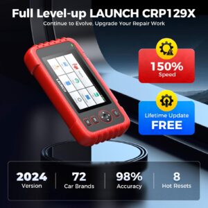 LAUNCH OBD2 Scanner CRP129X Elite 2024, FCA AutoAuth Car Scanner,8 Resets Scan Tool, 4 Systems Diagnostic Scanner, Multiple PIDs, AutoVIN, Battery Test, Lifetime Free Updates, 5 Years Backup