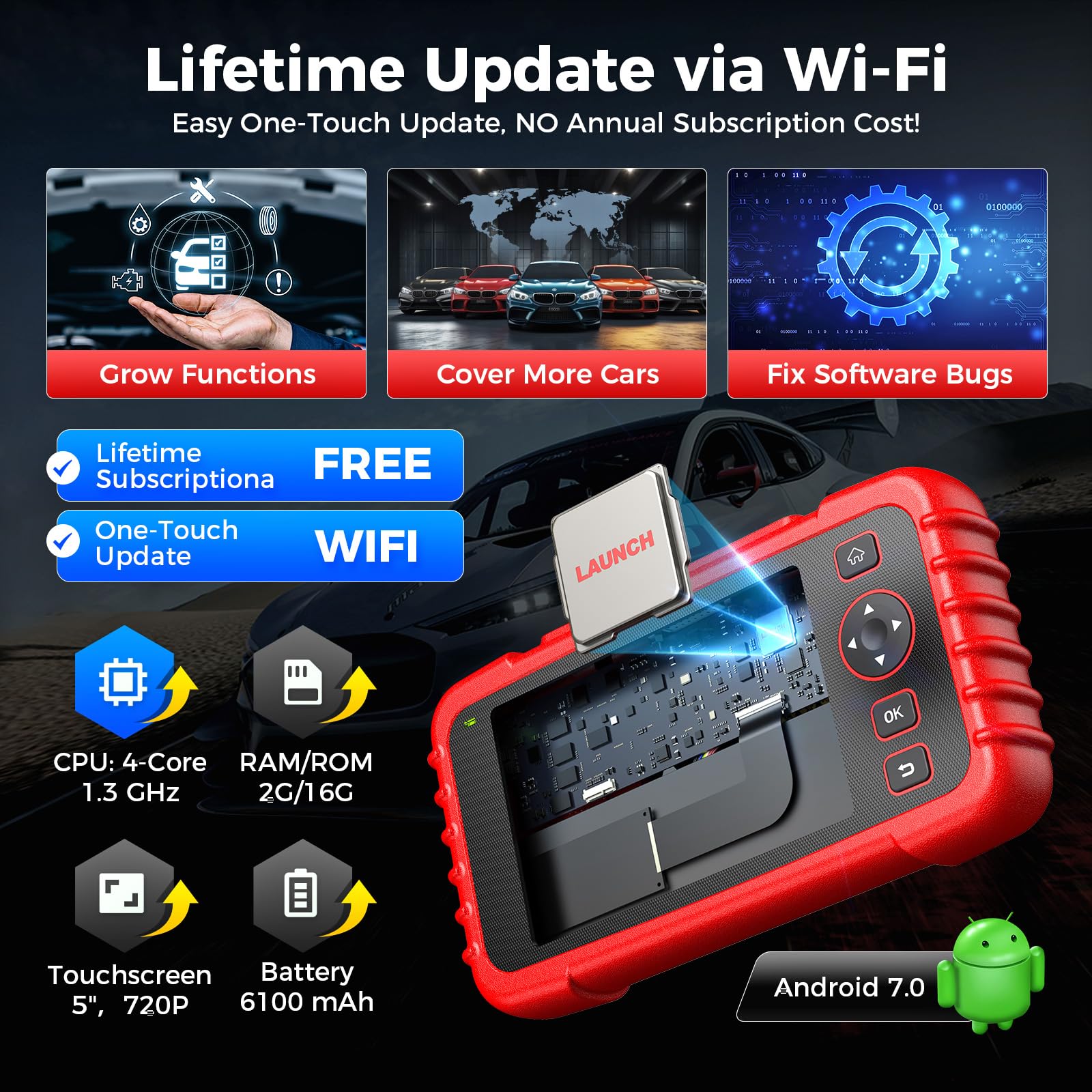 LAUNCH OBD2 Scanner CRP129X Elite 2024, FCA AutoAuth Car Scanner,8 Resets Scan Tool, 4 Systems Diagnostic Scanner, Multiple PIDs, AutoVIN, Battery Test, Lifetime Free Updates, 5 Years Backup