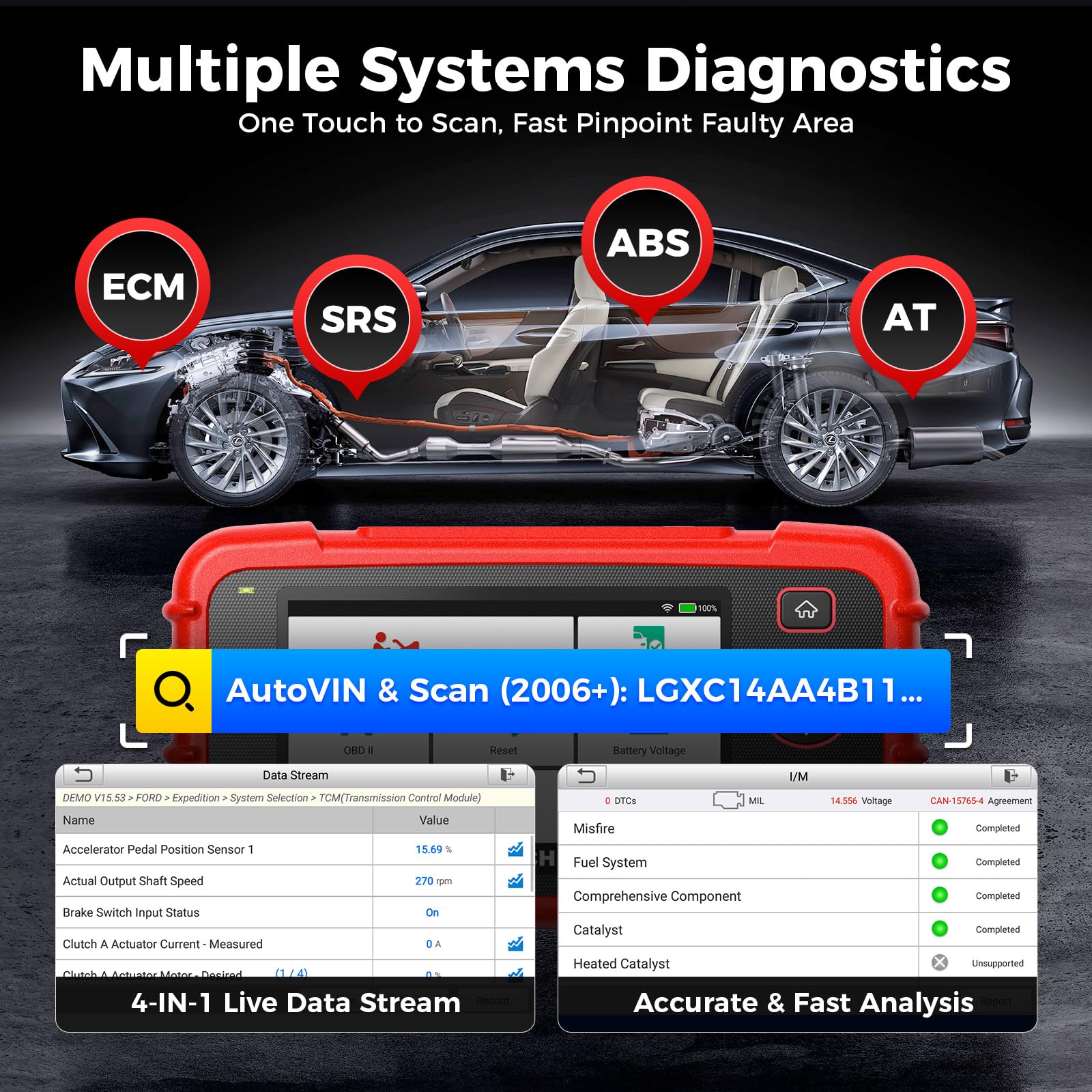 LAUNCH OBD2 Scanner CRP129X Elite 2024, FCA AutoAuth Car Scanner,8 Resets Scan Tool, 4 Systems Diagnostic Scanner, Multiple PIDs, AutoVIN, Battery Test, Lifetime Free Updates, 5 Years Backup