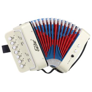 eastar kids accordion toy accordian mini musical instruments 10 keys button for child children kids toddlers beginners (white)