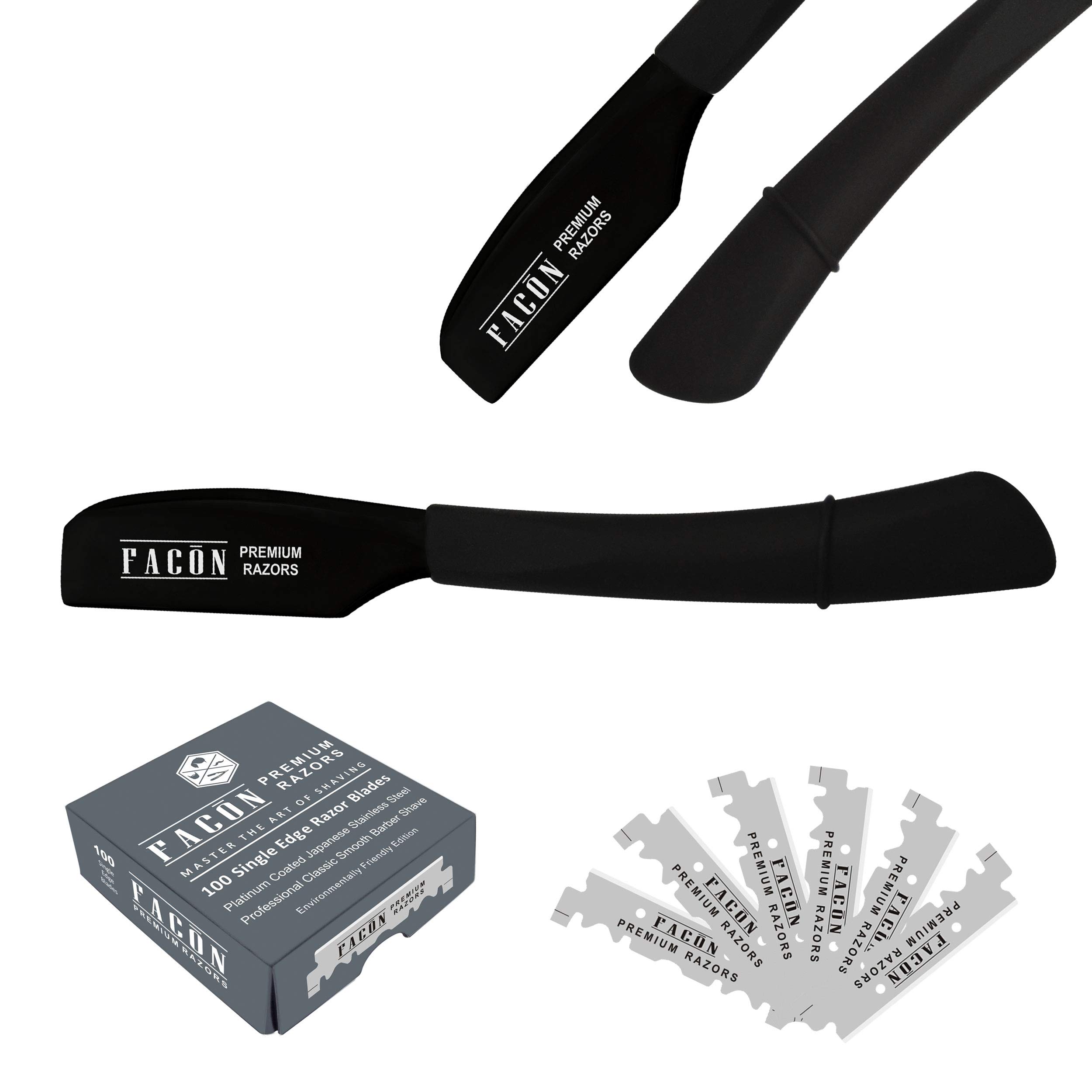 100 BLADES + Facón Professional Standard Japanese Straight Edge Faether Barber Razor - Salon Quality Cut Throat Shavette