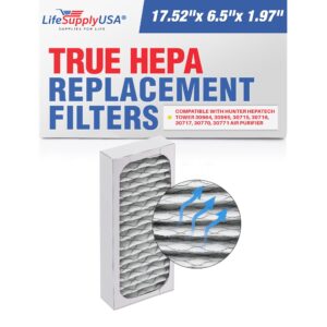 air cleaner filter replacement compatible with hunter 30964, 30965 hepatech tower 30715, 30716, 30717, 30770, & 30771 air cleaners, 17.5"x7"x2.5" inches by lifesupplyusa