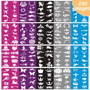 Lystin Face & Body Paint Stencils Kit for Kids (200 Pieces) - Soft, Reusable and Easy to Stick Down - Tattoo Stencils, Glitter Temporary Tattoos for Kids School Carnival Birthdays Halloween Christmas