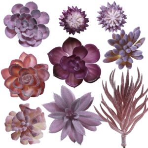 tiita small artificial succulent plants fake faux succulents plants floral for garden wedding home decor different size different type unpotted textured succulents for diy- 9pcs purple flowers