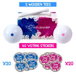 Winsharp Gender Reveal Golf Balls Exploding Golf Ball Set - 2 Balls - 1 Pink & Blue Plus Golf Tees and 20 Pink and 20 Blue Baby Gender Voting Stickers Gender Reveal Decoration Ideas Golf Theme