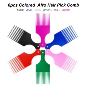 6 Pieces Hair Pick Comb, 6.5 Inch Smooth Plastic Wide Hair Pick Comb, Afro Hair Comb, Hairdressing Styling Tool for Natural Curly Hair (Black, Blue, Pink, Green, Red, Purple)