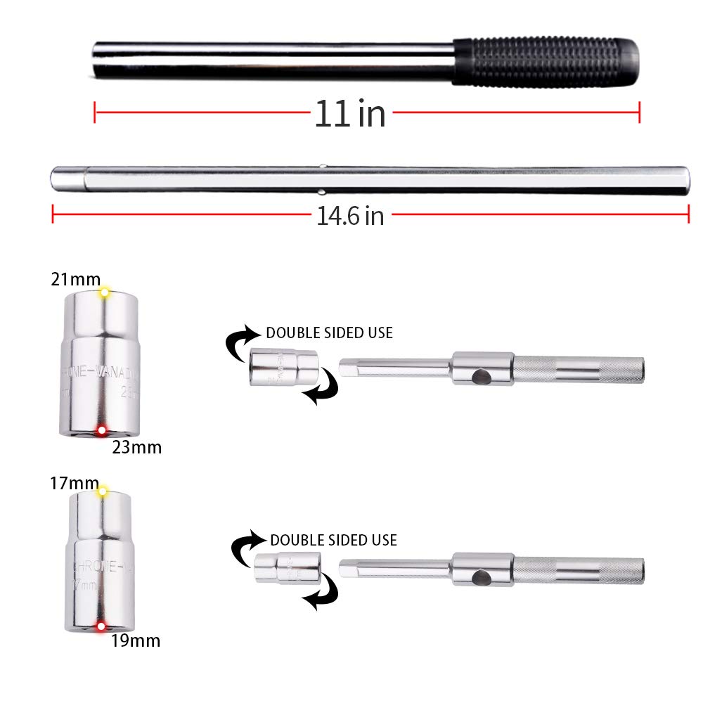 Xergur 23" Universal Extended Lug Wrench, 4 Way Tire Iron Nut Wrench Set with Storage Bag and Standard Sockets (17mm/19mm,21mm/23mm) for Heavy Duty Cross Wrench, Wheel Wrench