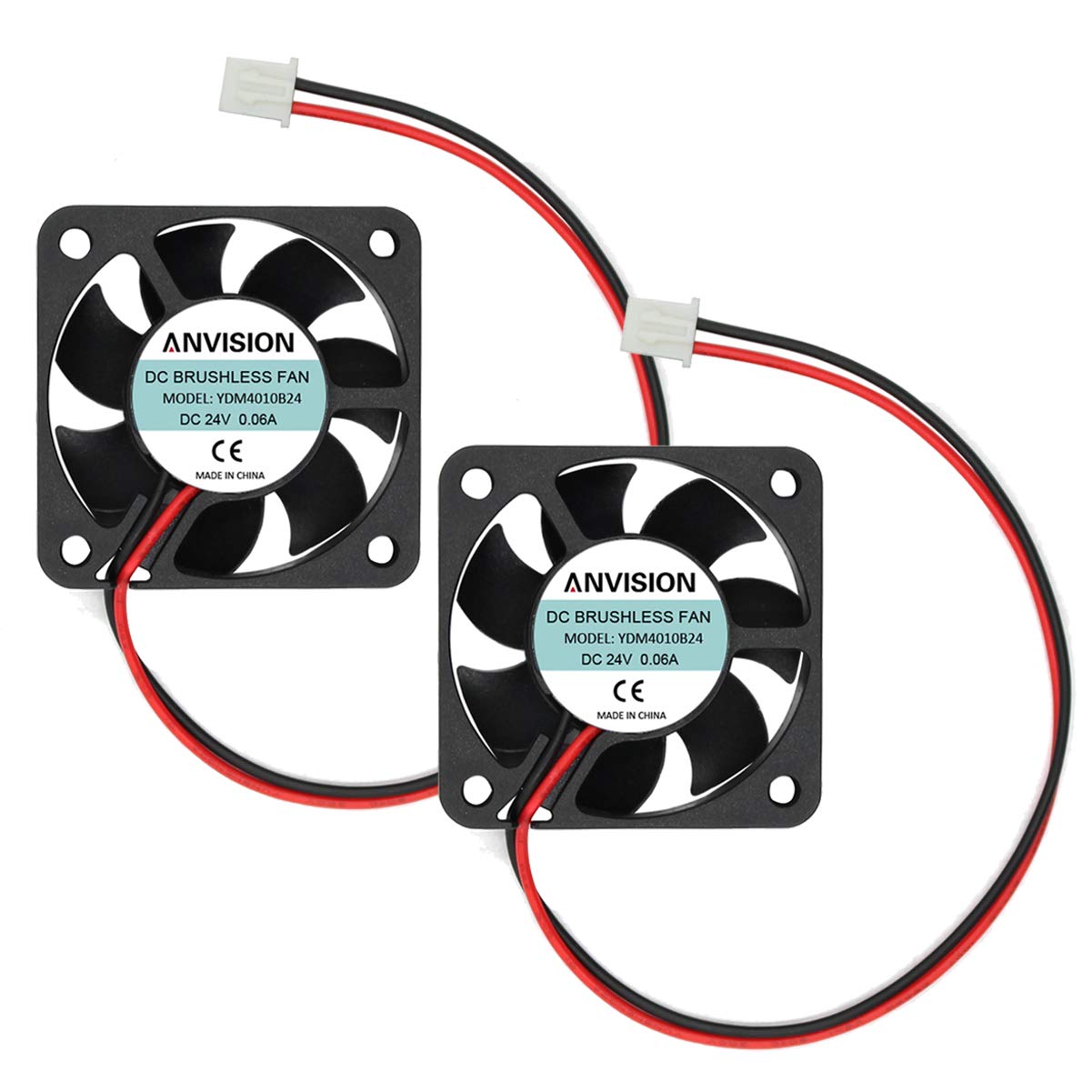 ANVISION 2-Pack DC 24V 40mm x 10mm Brushless Cooling Fan, Dual Ball Bearing, 2 Pin