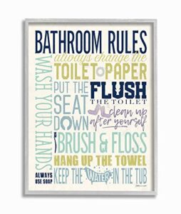 the stupell home décor bathroom rules aqua blue green and purple typography framed giclee texturized art, 11x14, multi-color