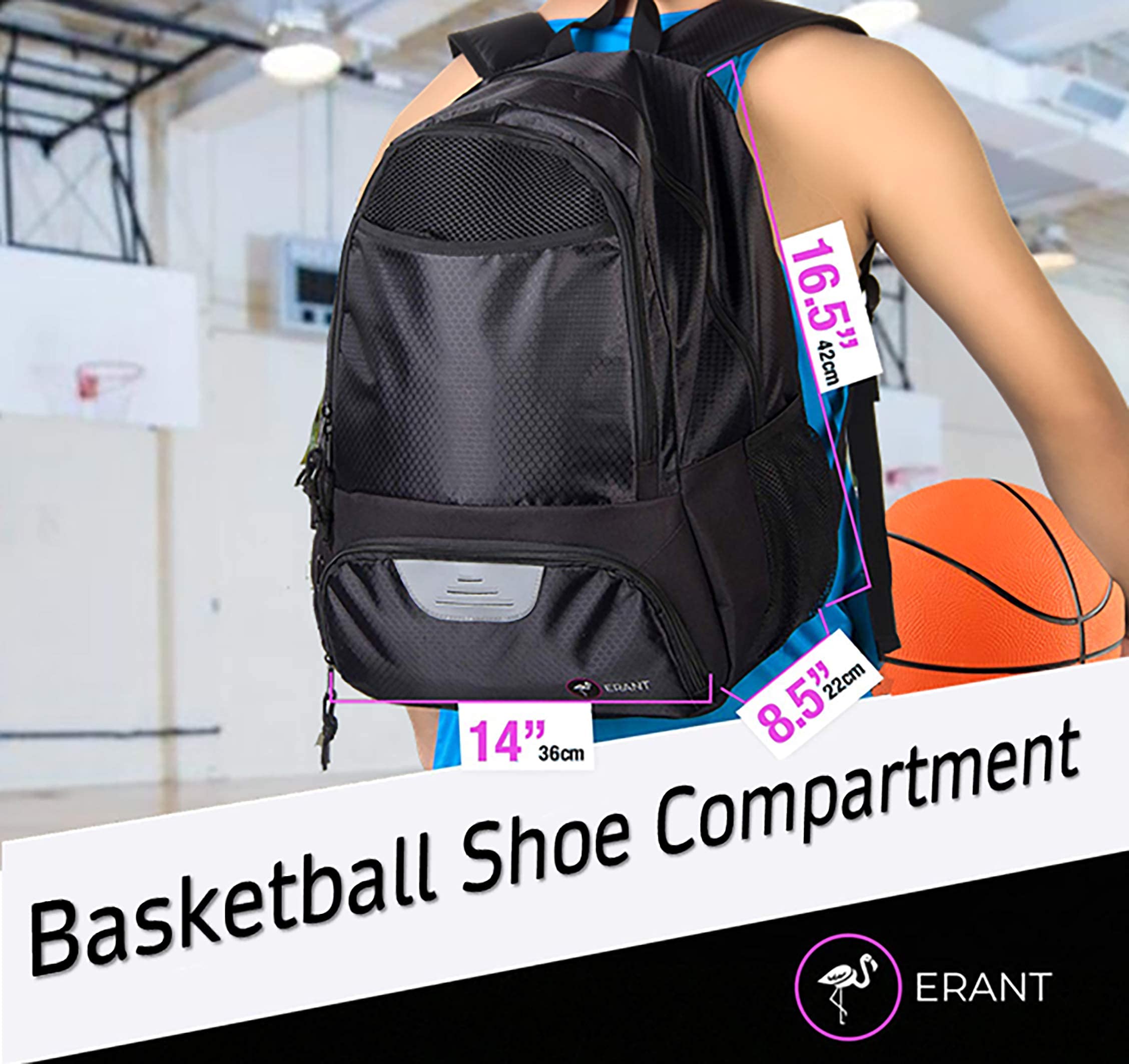 ERANT Athletic Soccer Backpack - Extra Large Sports Soccer Bag - Separate Ball & Cleat Compartment - Durable Design - Boys & Girls - For Soccer, Basketball, Volleyball and Gym Equipment - Black