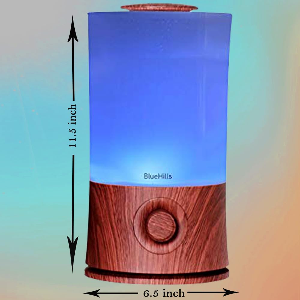 BlueHills Premium 2000 ML XL Essential Oil Diffuser Aromatherapy Humidifier for Large Room Home 40 Hour Run Huge Coverage Area 2 Liter Extra Large Capacity Diffuser High Mist Dark Wood Grain E003