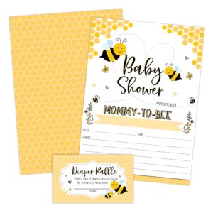 your main event prints mom to bee baby shower invitations, neutral yellow bee baby shower invites with diaper raffles cards, sprinkle, 20 invites including envelopes