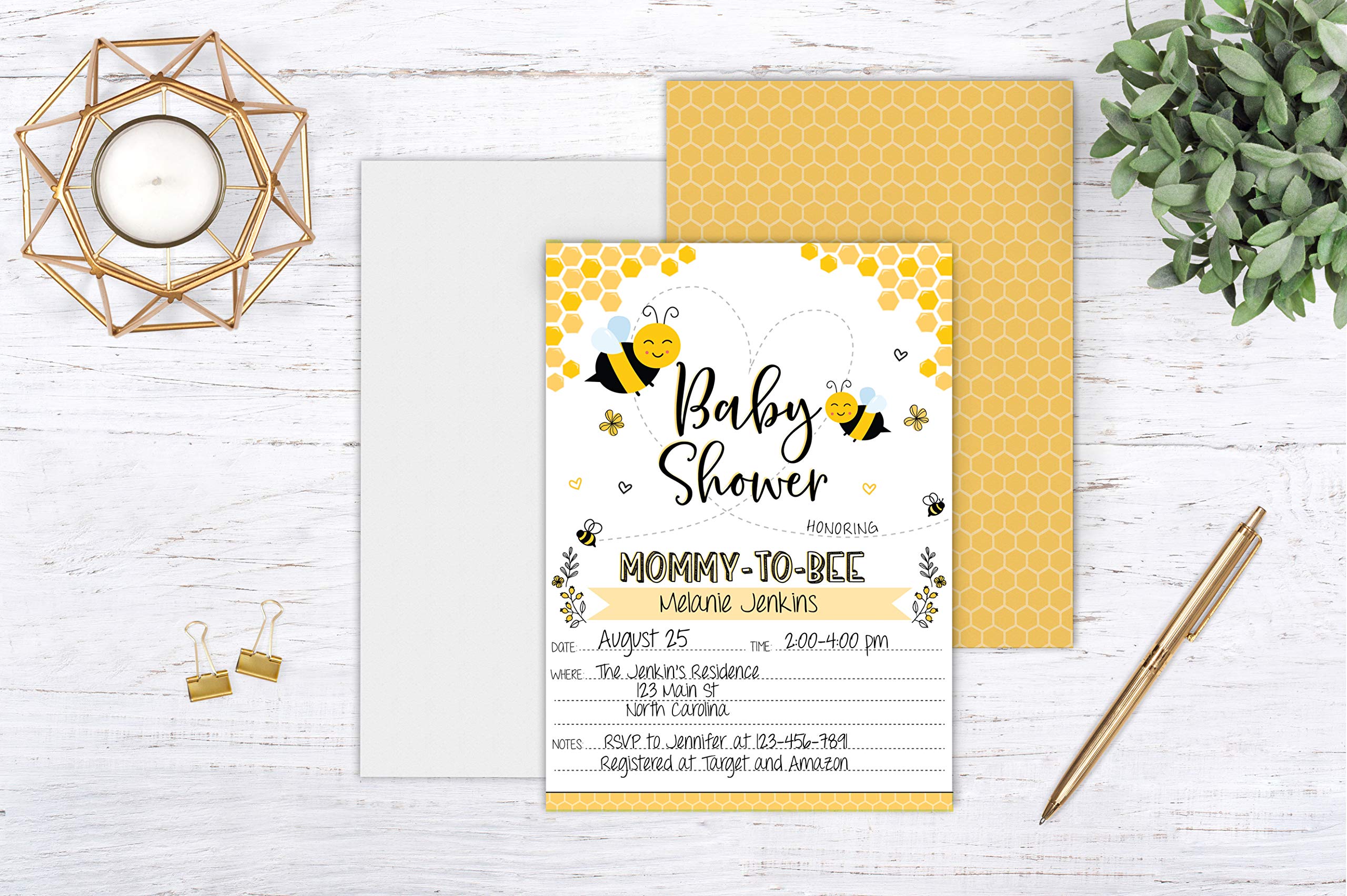 Your Main Event Prints Mom To Bee Baby Shower Invitations, Neutral Yellow Bee Baby Shower Invites with Diaper Raffles Cards, Sprinkle, 20 Invites Including Envelopes