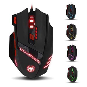 zelotes t90 gaming mouse 9200 dpi, 8 programmable buttons multi-modes led lights usb gaming mice, weight tuning for laptop, desktop, pc,- black