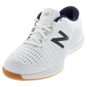 new balance men's 696 v4 hard court tennis shoe, white/navy, 12 m us