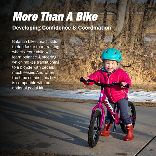 Strider 14x, Funky Fuchsia - Balance Bike for Kids 3 to 7 Years - Includes Custom Grips, Padded Seat, Performance Footrest & All-Purpose Tires - Easy Assembly & Adjustments